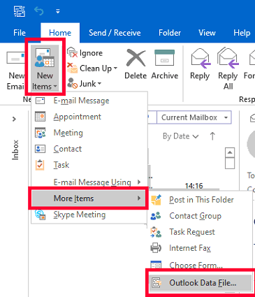 How to Create a New PST File in Outlook 2016, 2013, 2010, 2007